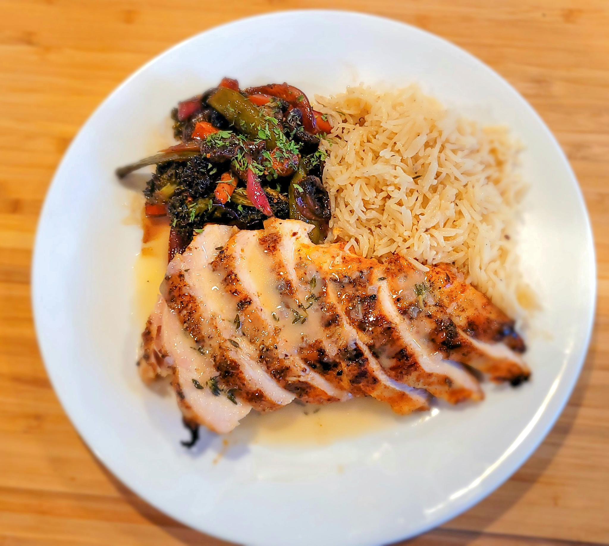 Grilled Chicken with Lemon Beurre Blanc and Roasted Balsamic Vegetables ...